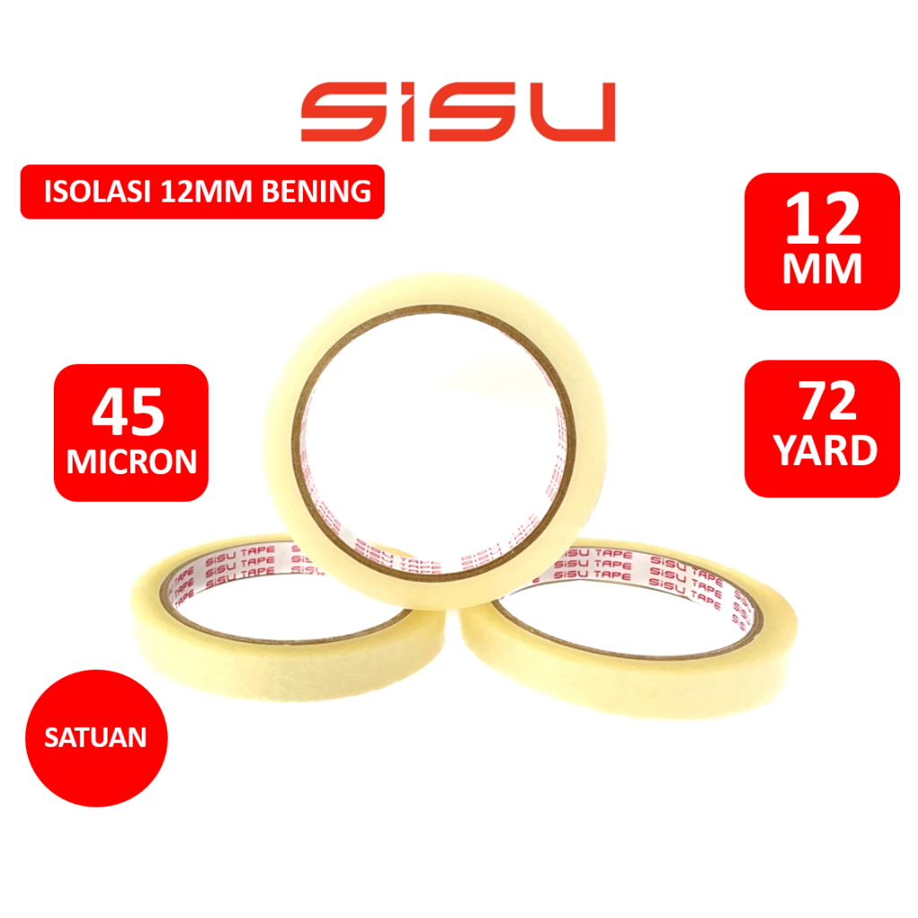 Jual Isolasi / Solatip Bening SISU Tape 12mm x 72Yard 1/2 Inch | Shopee ...