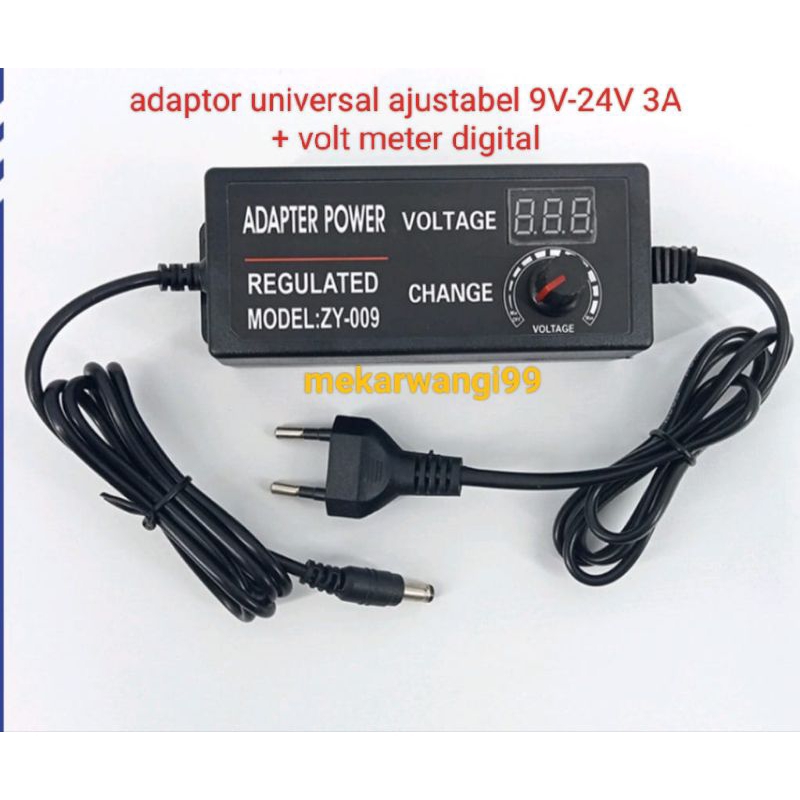 Jual adaptor universal Adjustable 9V-24V 3A + digital volt meter 92430 ...