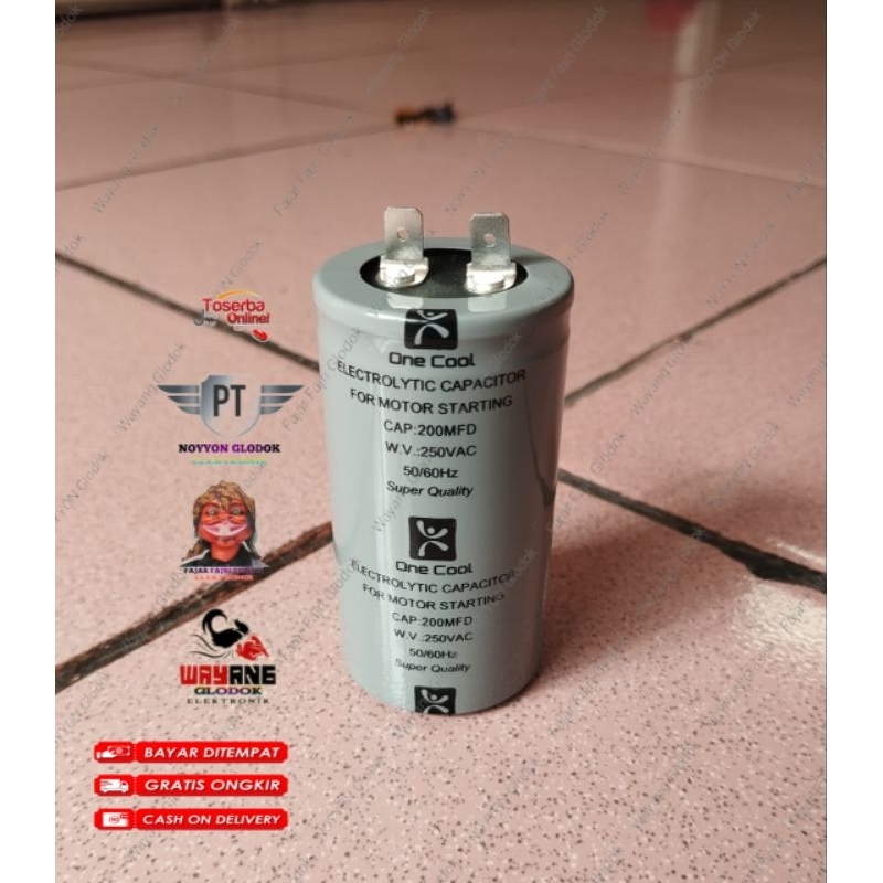 Jual Capacitor starting 200MFD 250V Kapasitor Socket 2 Pin 200 uf 200 ...