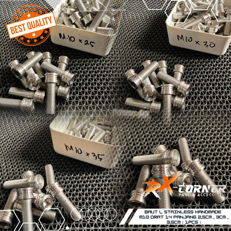 Jual baut L stainless handmade m10 baut14 drat 14 panjang 2,5cm , 3cm , 3,5cm ( 1pcs ) | Shopee ...