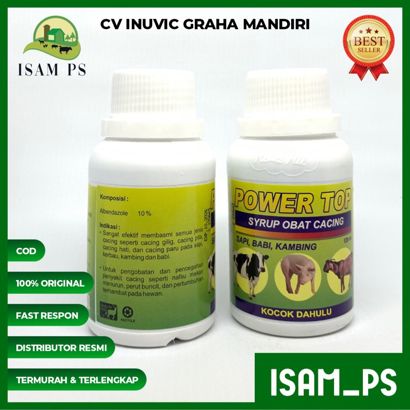Jual Obat Cacing cair untuk sapi kambing babi | Power Top 120 ml ...