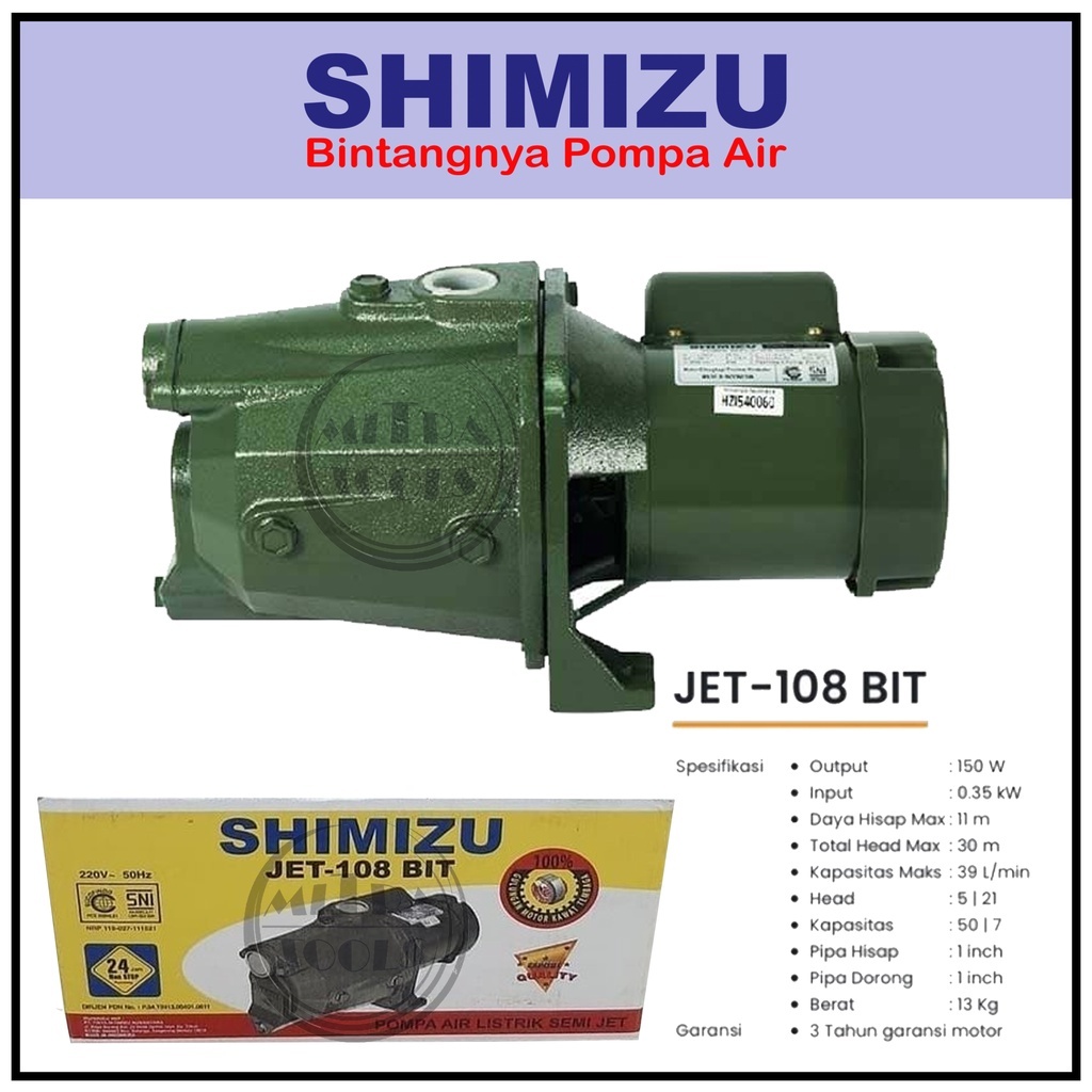 Jual Pompa Shimizu Semi Jet Pump JET 108 BIT / Pompa Air Pendorong Booster Otomatis Shimizu PB ...