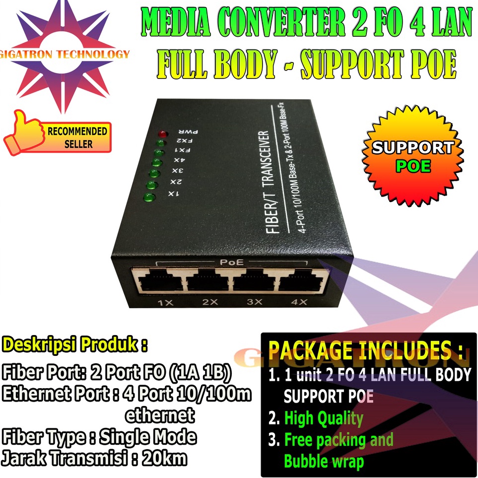 Jual ART A28C Media Converter Fiber Optic 2 Port FO 4 Port LAN POE 11 ...