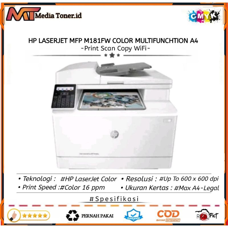 Jual Printer hp color laserjet mfp m181fw print scan copy wireless multifungsi color laserjet ...