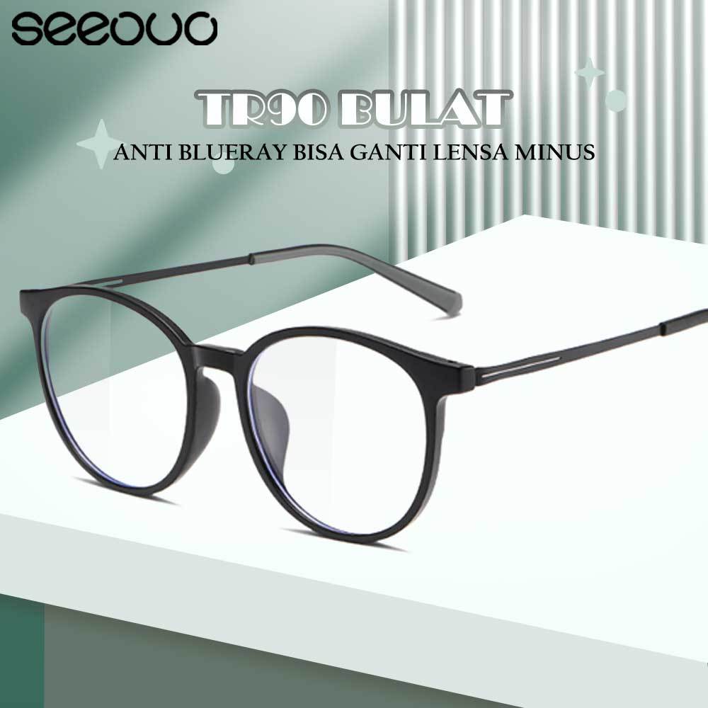 Jual Seeouo Kacamata Antiradiasi Style Bulat Oval Simple Stylish Bahan TR90+Metal Ringan Kokoh ...