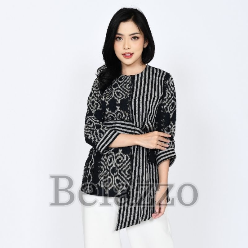 Jual Baju Atasan Blouse Batik Tenun Wanita Etnik Modern Motif Lurik Hitam - Blouse Tenun Wanita ...