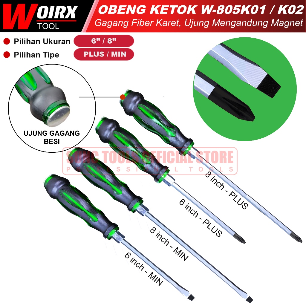 Jual Obeng Ketok Obeng Getok Plus Minus Magnet 6" 8" inch Gagang Fiber ...