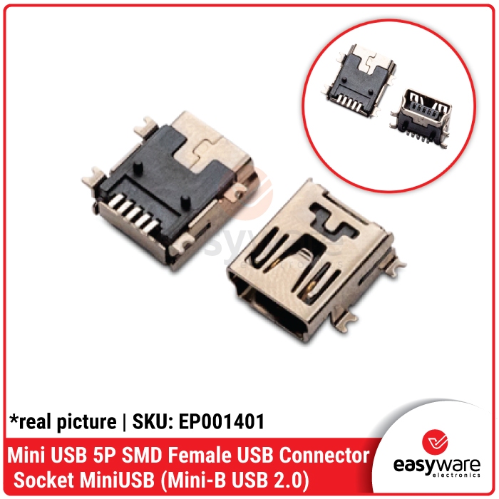 Jual Socket Mini USB Female Jack Port Socket Connector - MiniUSB SMT 5 Pin | Shopee Indonesia