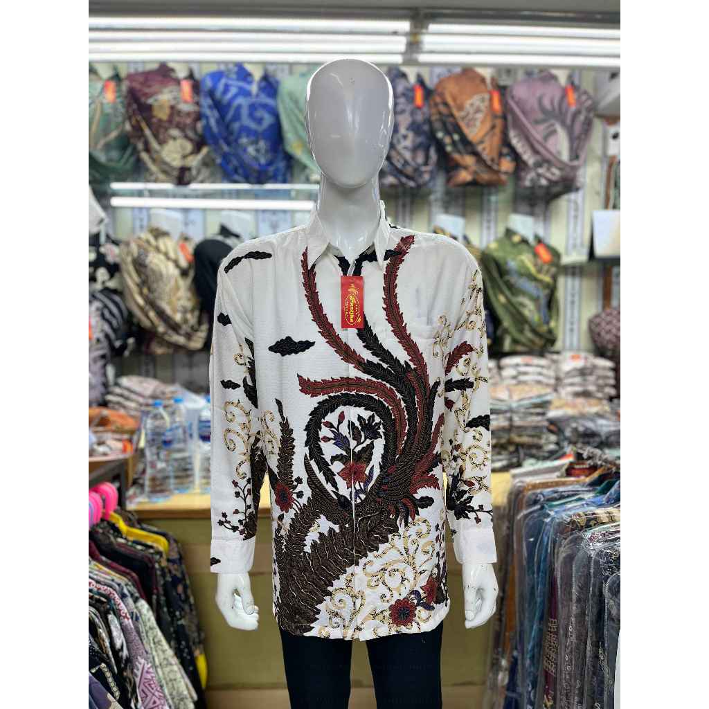 Jual PANTJA BATIK SERAT DOBBY MOTIF BURUNG, PUTIH #8498 Kemeja Batik ...