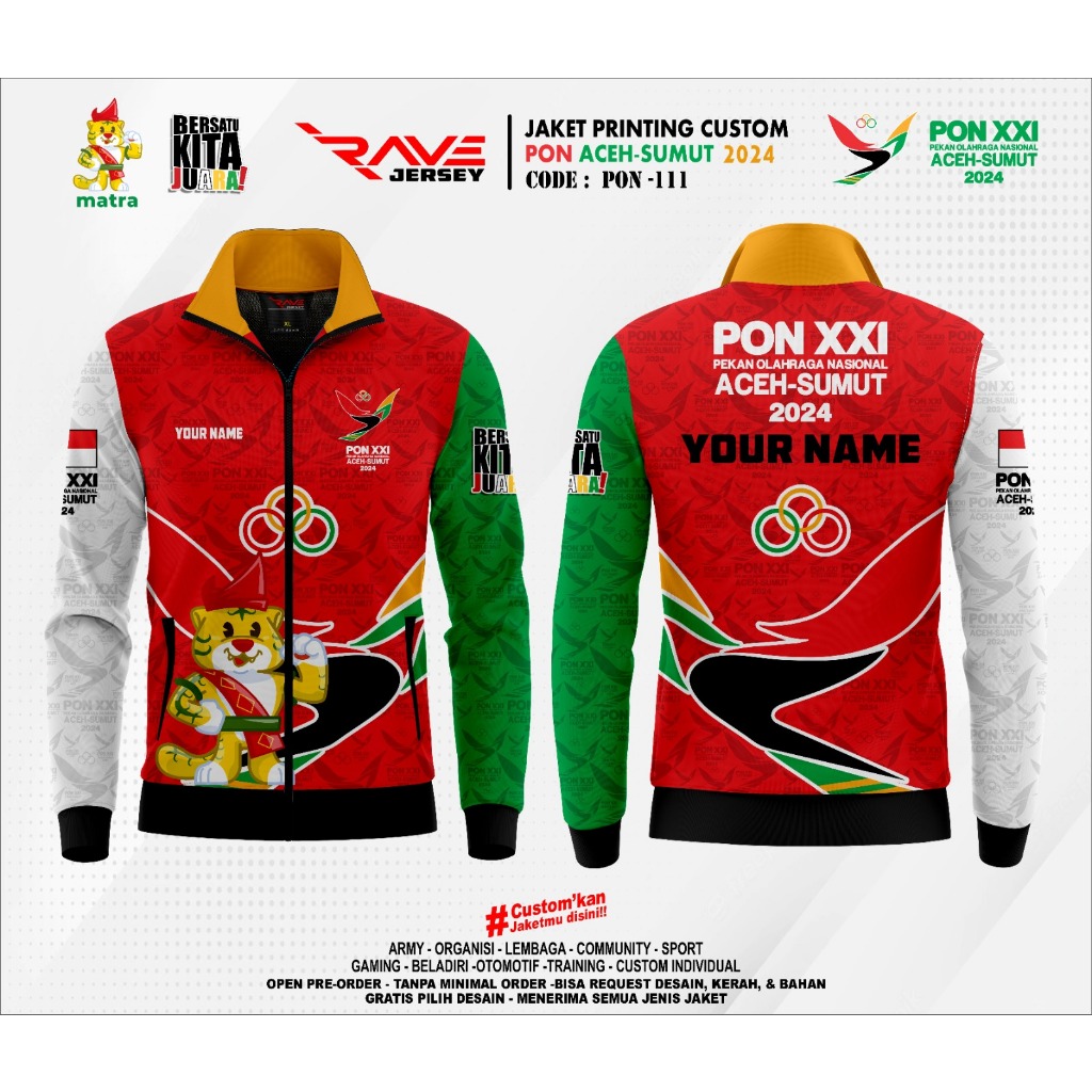 Jual JAKET PON NASIONAL XXI 2024 ACEH-SUMUT SESI 3 FULL PRINTING SUBLIM ...