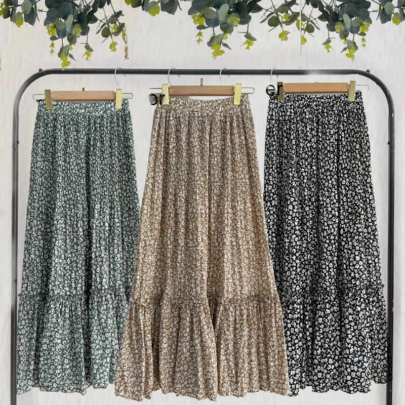 Jual Rok Plisket Mayung Motif Bunga / Rok Skirt Ruffle Flower Premium ...