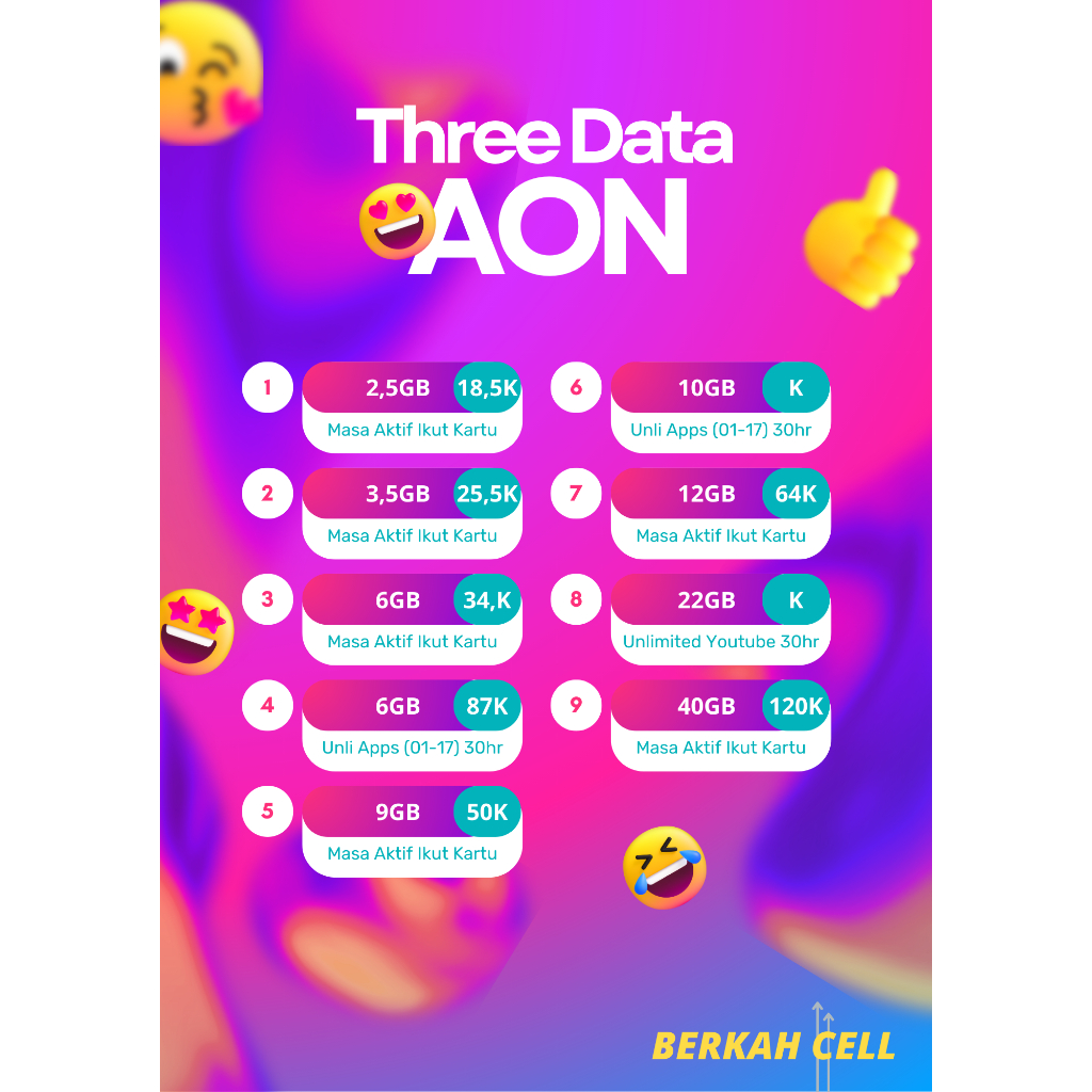 Jual PAKET DATA AON TRI KUOTA INTERNET 3 | Shopee Indonesia