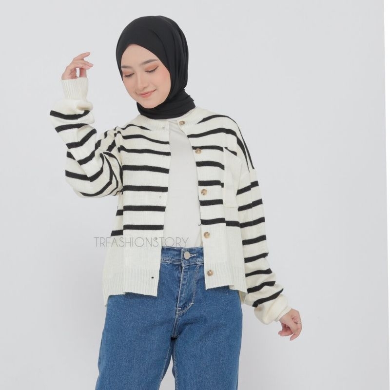 Jual Emira Cardigan Knit Rajut Stripe | Shopee Indonesia