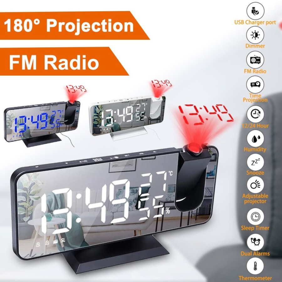 Jual Jam Alarm Digital Proyektor Temperature Humidity FM Radio | Shopee ...