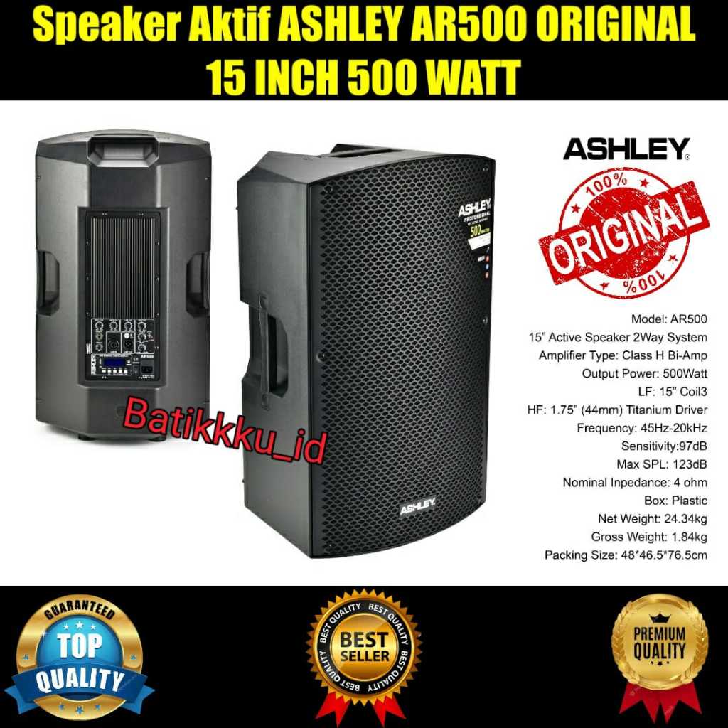 Jual Speaker Aktif ASHLEY AR500 AR 500 ORIGINAL 15 INCH 500 WATT CLASS ...