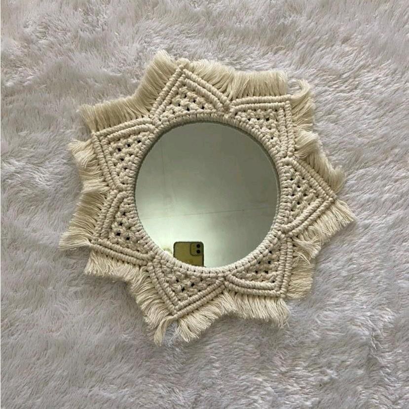 Jual Cermin kaca makrame ring bulat / macrame mirror diameter 35 simpul ...