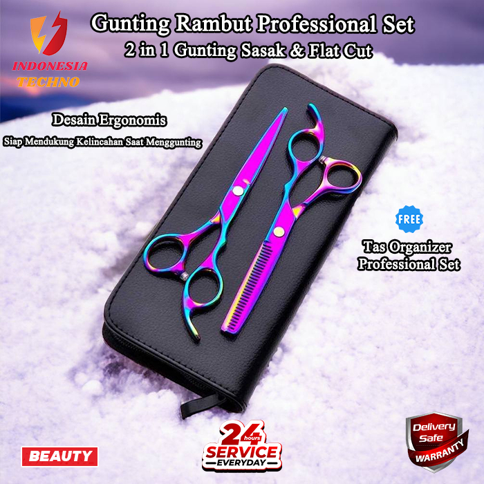 Jual Gunting Potong Rambut Set 2 Gunting Sasak Flat Cut Sisir Salon ...