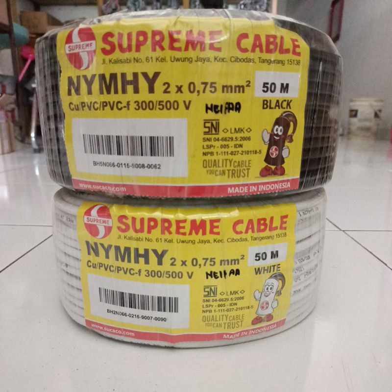 Jual Kabel Listrik Serabut SUPREME NYMHY 2x0,75mm 2x0,75 mm Roll 50 Meter - Hitam Putih | Shopee ...