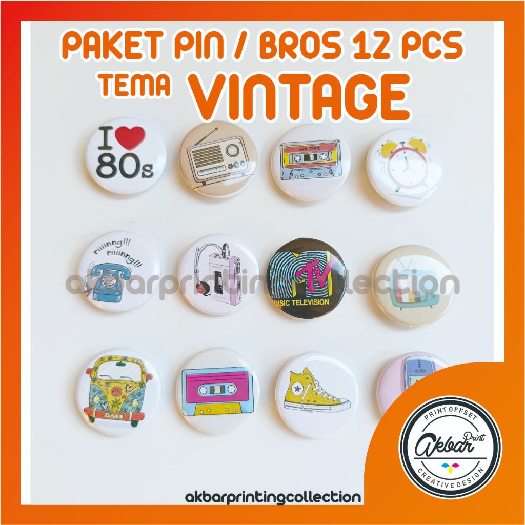Jual PAKET MURAH PIN TEMA VINTAGE 12 PCS / 1 LUSIN / BROS AESTHETICS ...