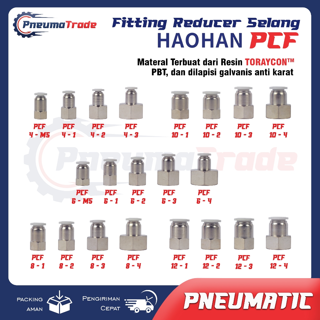 Jual PCF Sambungan Pneumatic Fitting Lurus 10 / 12 / 8 / 6mm BSP 1 / 8 ...
