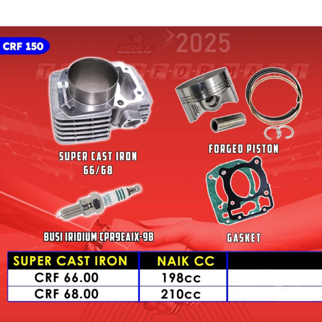 Jual PAKET BORE UP BRT CRF 150/VERZA/NEW MEGA PRO MONO BLOK PISTON SUPER CAST IRON 66MM / 68MM ...