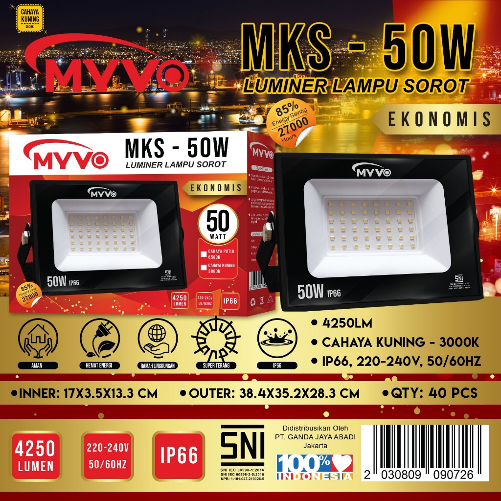 Jual Myvo Kap sorot 50 Watt MKS 50 W Lampu LED Flood Light Indoor/Outdoor Tahan Cuaca | Shopee ...