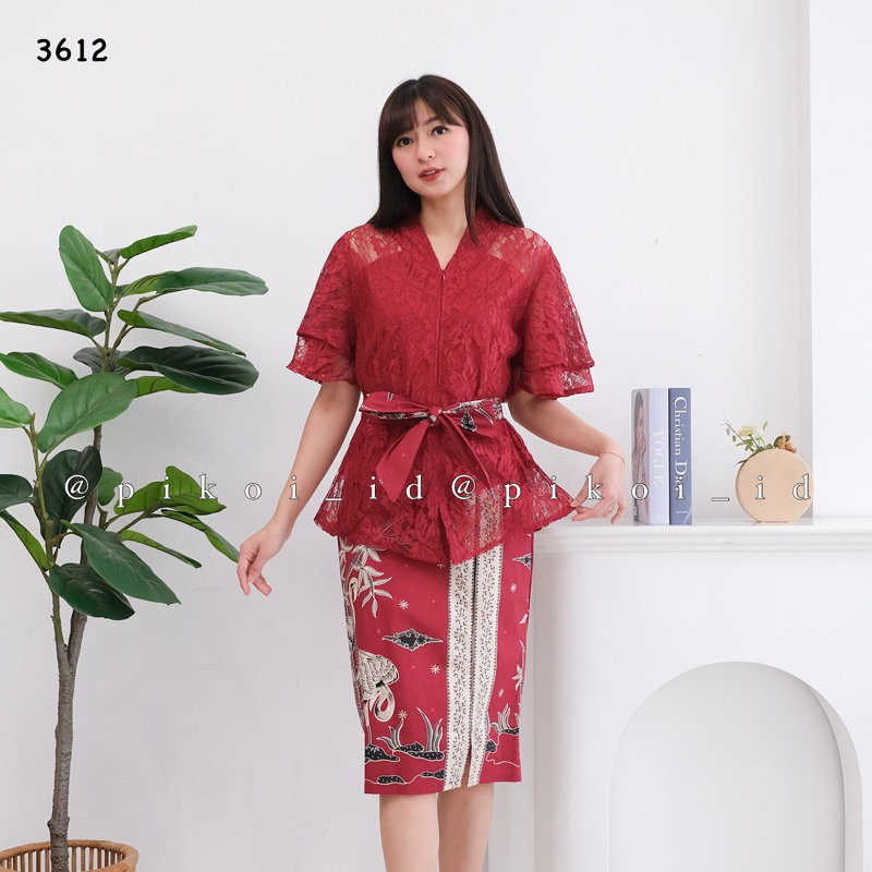 Jual Dress cheongsam merah CNY terbaru / Midi dress lace batik brukat ikat shoulder pad qipao ...