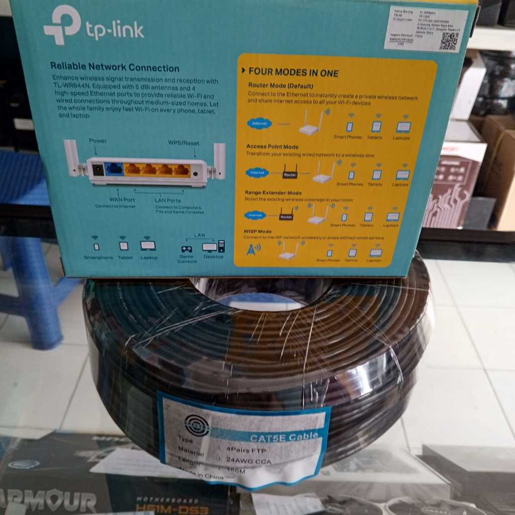 Jual Paketan Ruter tp link TL-WR840N dan kabel lan ftp outdoor 100M ...