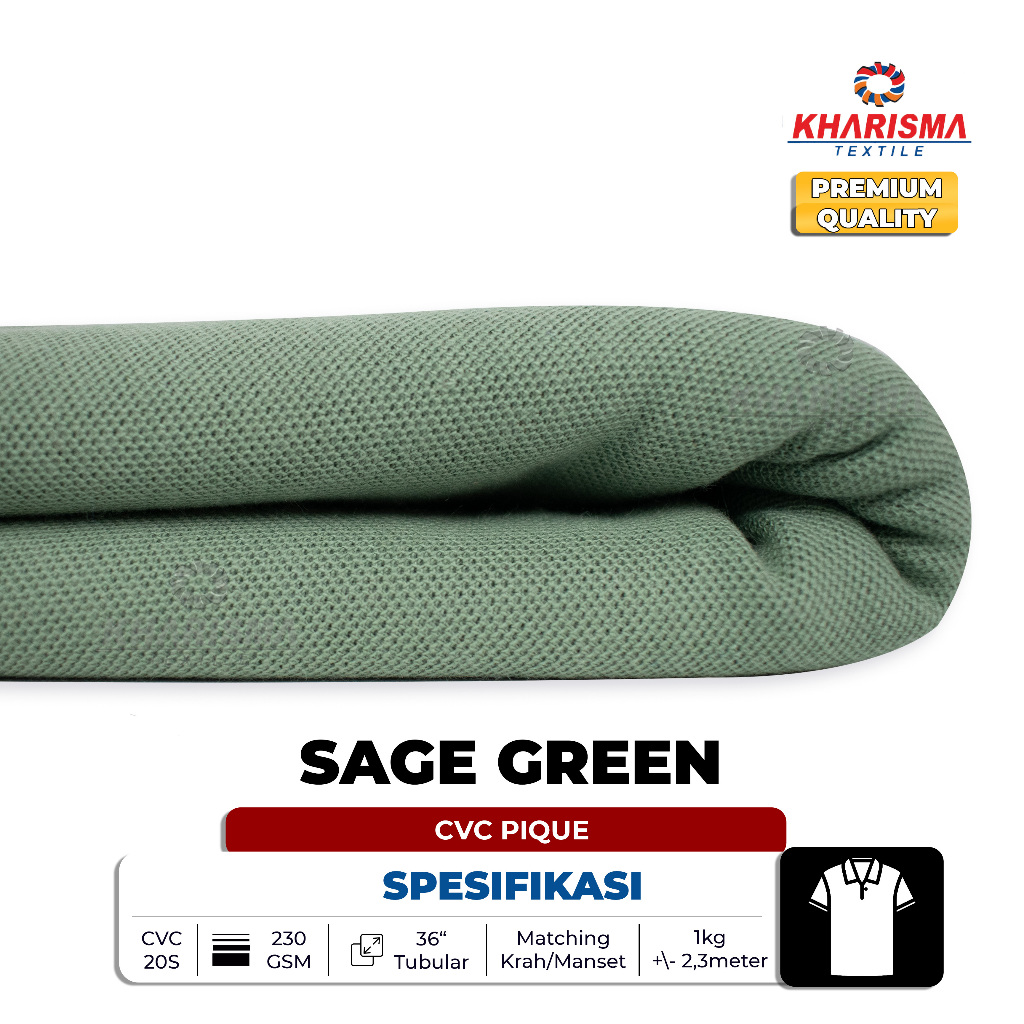 Jual Bahan Kaos Polo Shirt CVC Pique 20s Warna Hijau Sage Green ...