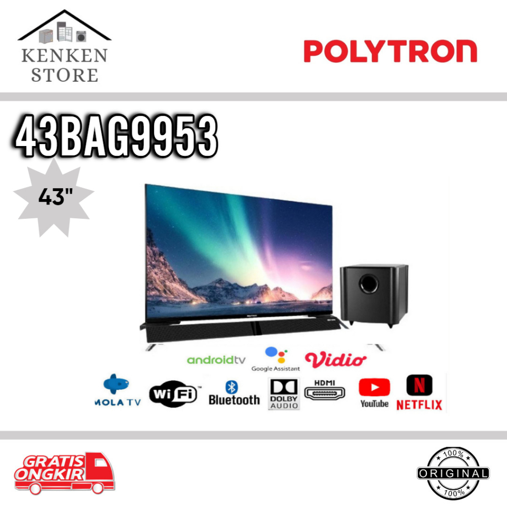 Jual TV LED ANDROID POLYTRON 43BG9050 43INCH WITH SOUNDBAR | Shopee ...