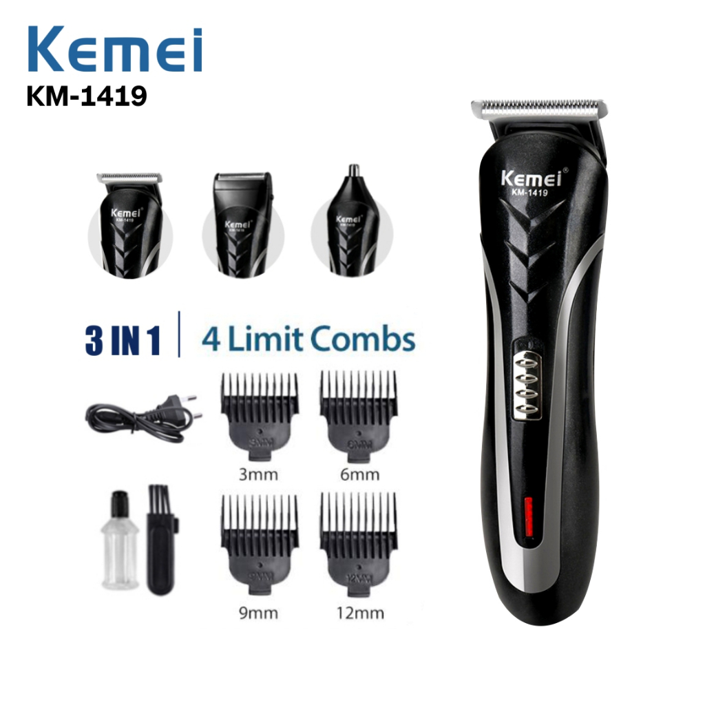 Jual KEMEI KM 1419 Alat Cukur Rambut Kumis dan Jenggot Cukuran 3in1 Elektrik Tanpa Kabel ...