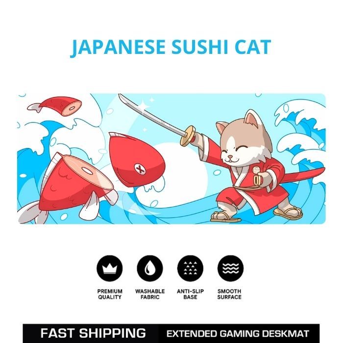 Jual Nekomech Deskmat Deskpad Mouse Pad JAPANESE SUSHI CAT XL Large | Shopee Indonesia