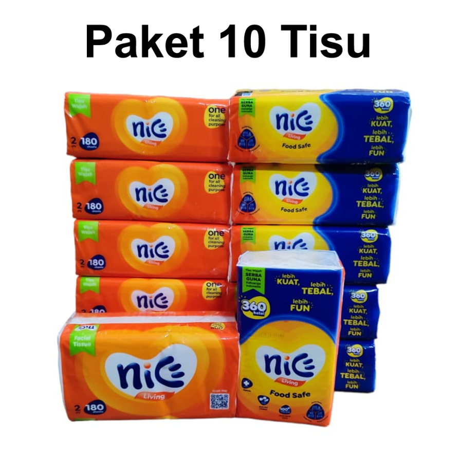 Jual [isi 10] Paket Tisu Nice 360 Helai Living Safe Food Tissue Facial ...