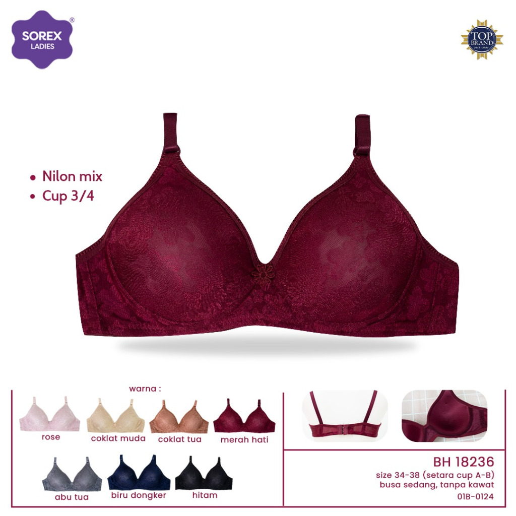 Jual Sorex Bra Busa Sedang Tanpa Kawat Kait 2 Setara Cup A-B Cup 3/4 Bra Harian BH 18236 ...