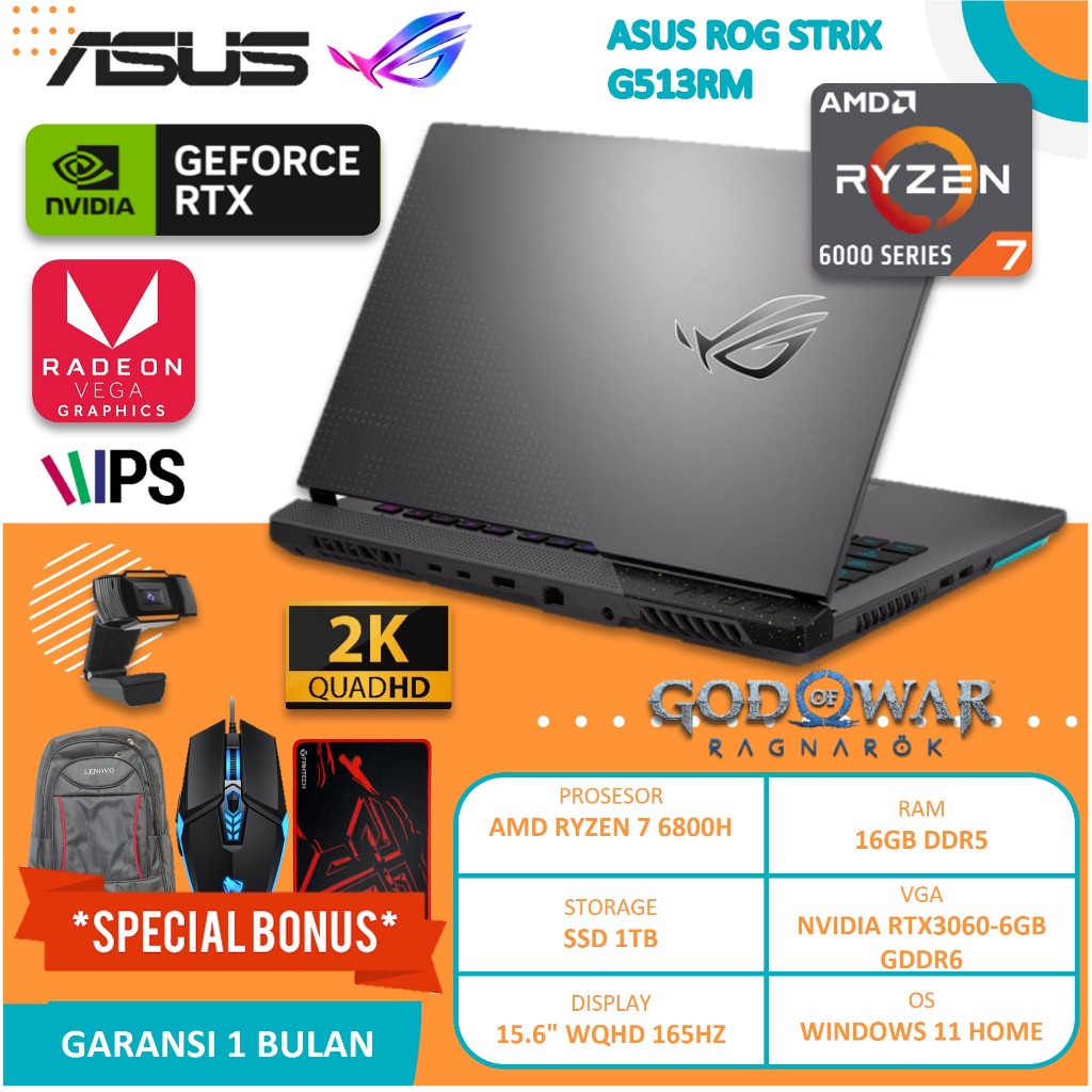 Jual ASUS ROG STRIX G15 G513RM R7 6800H SSD RTX3060-6GB 165Hz RGB WQHD ...