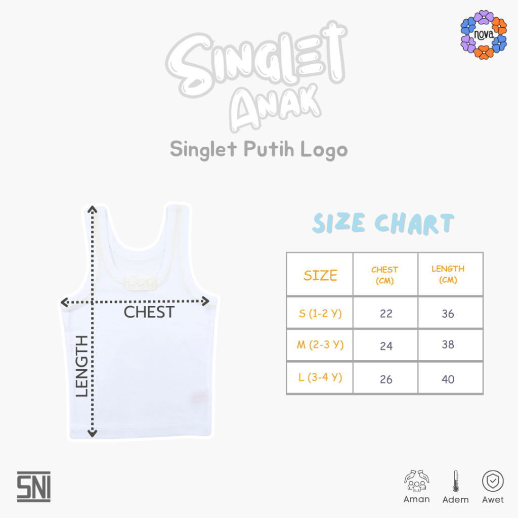Jual RB NOVA Singlet Anak - Singlet Putih Logo 1-4 Tahun (1 Pcs ...