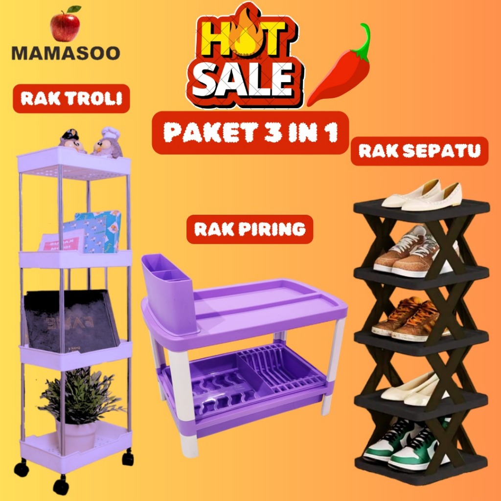 Jual MAMASOO Combo 3 in 1 Rak Troli Jerami + Rak Sepatu 5 Susun + Rak ...
