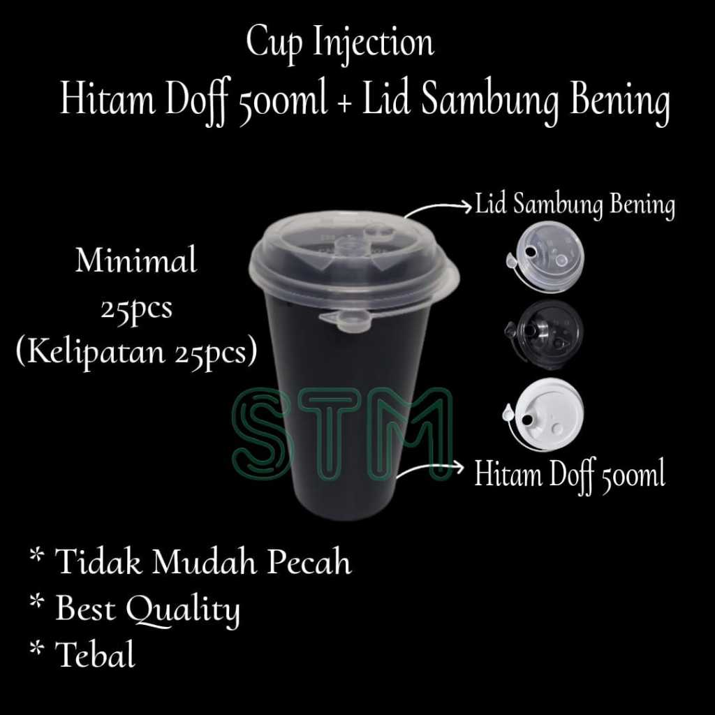 Jual Isi 25Pcs/Set Black Glosy Thinwall Cup Injection 16oz Thinwall PPI ...