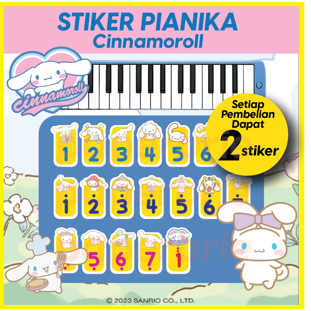 Jual [ Dapat 2 SET ] Stiker Pianika Cinnamoroll - Sticker Pianika, Not ...
