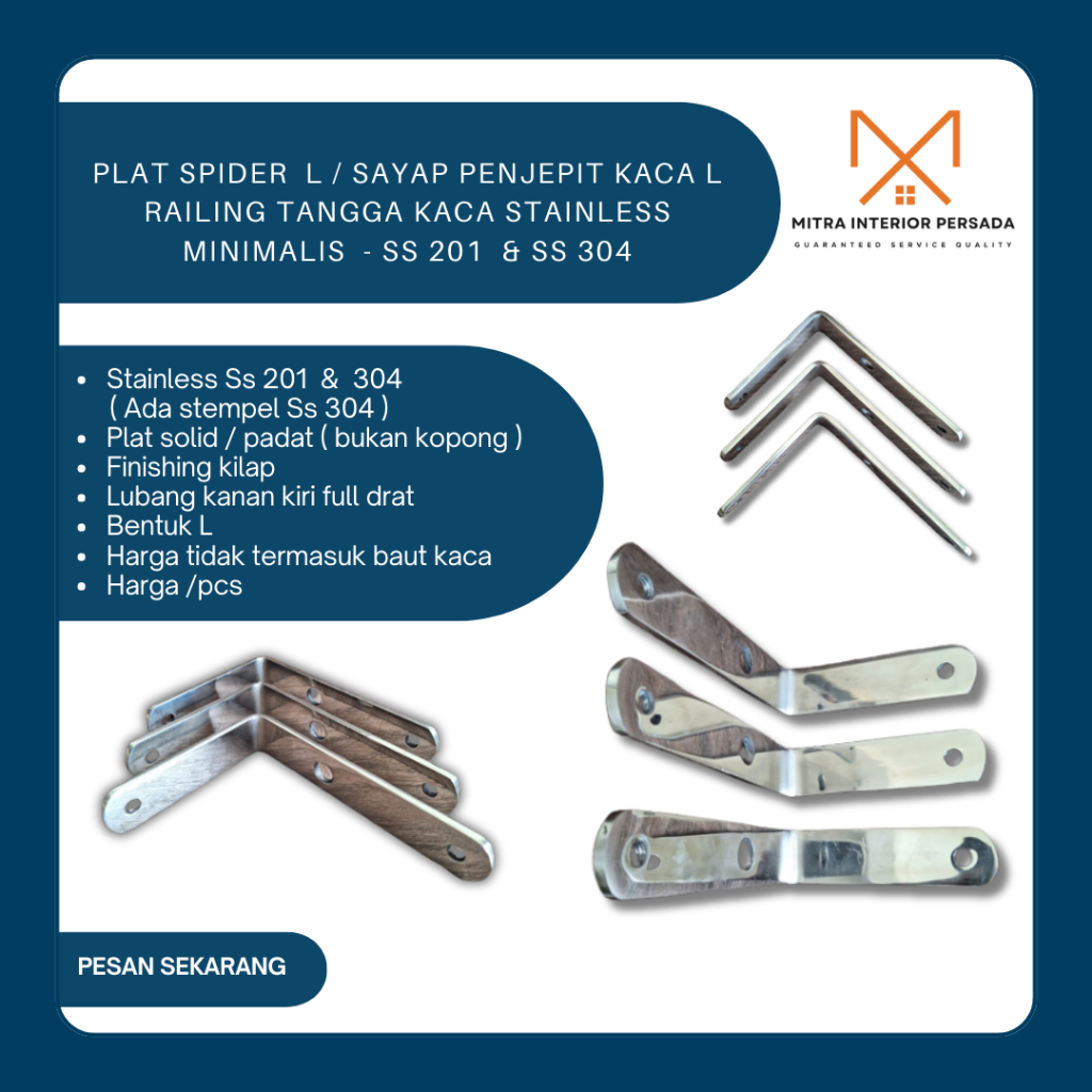 Jual Sayap kaca L / spider kaca sudut / penjepit kaca tiang railing ...
