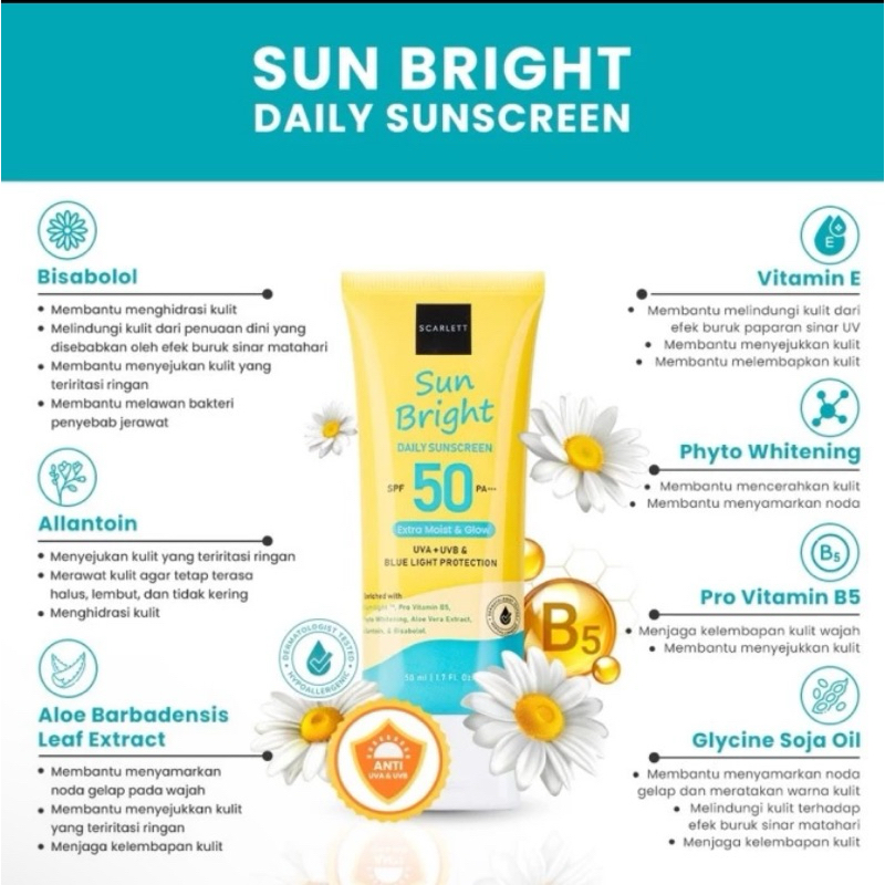 Jual Scarlett Whitening Sunscreen Sun Bright Daily SPF 50 PA+++ | Shopee Indonesia