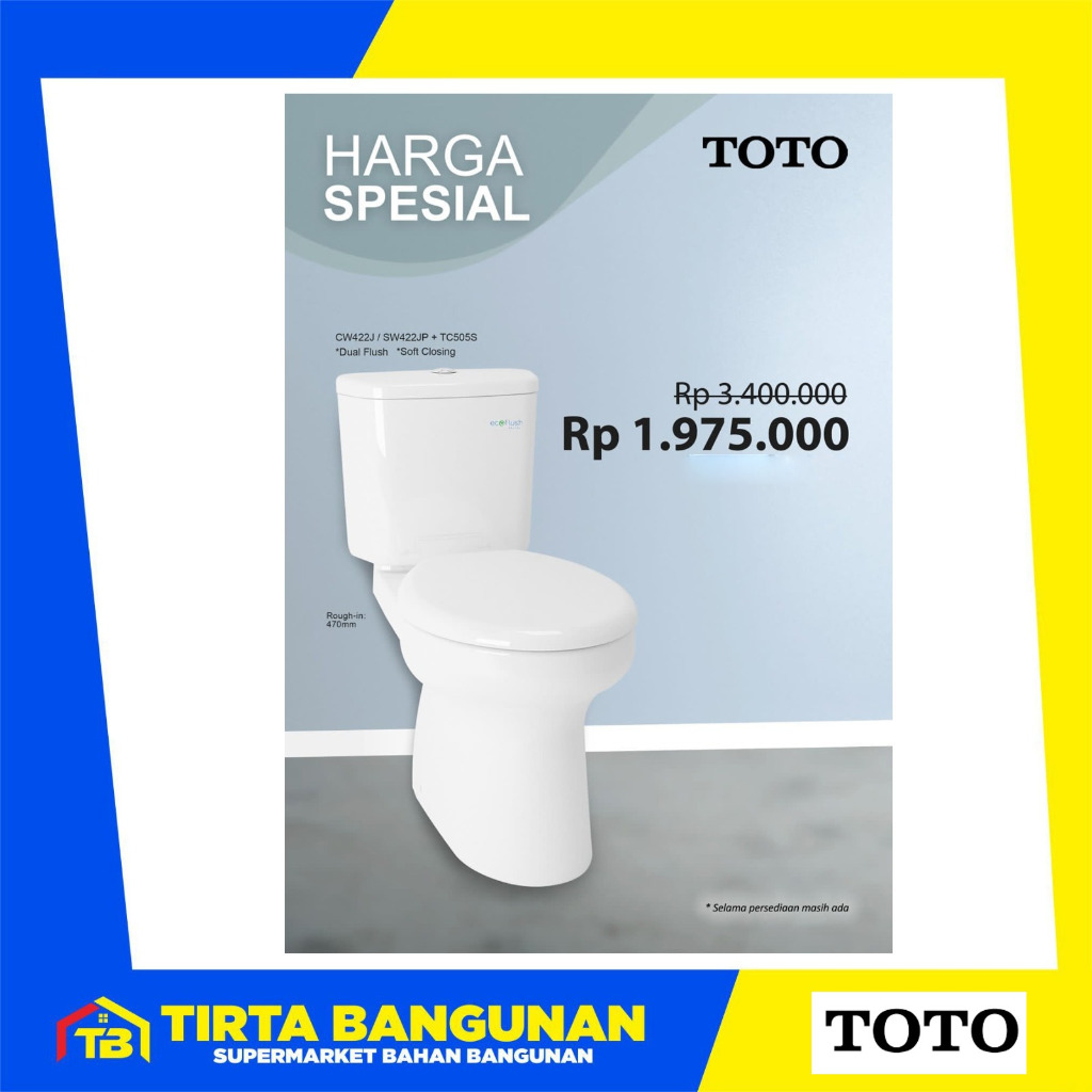 Jual TOTO CLOSET DUDUK CW422J SW422JP TC505S TOILET WC DUAL FLUSH 4.5 ...
