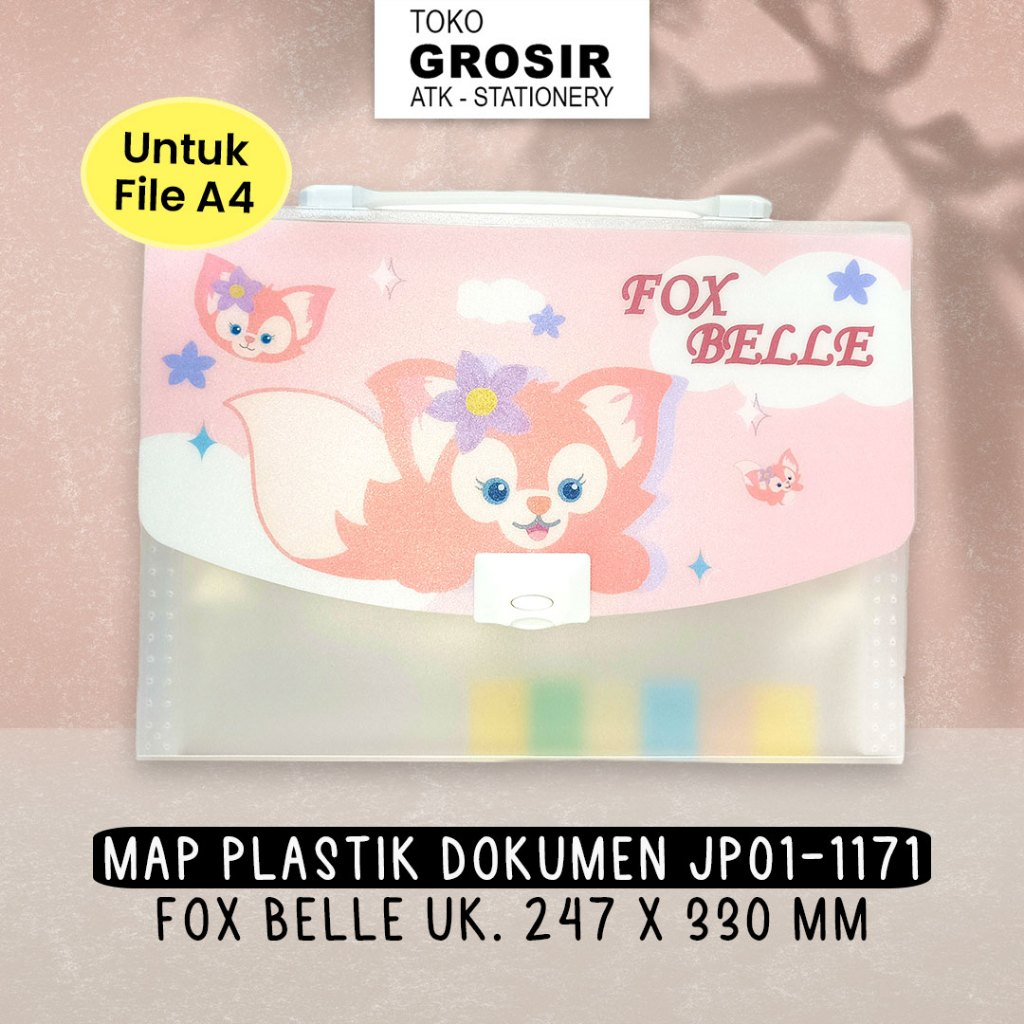 Jual MAP PLASTIK DOKUMEN A4 13 Slot JP01-1171 / MAP FOLDER A4 FOX BELLE PINK CUTE LUCU BINGIT ...