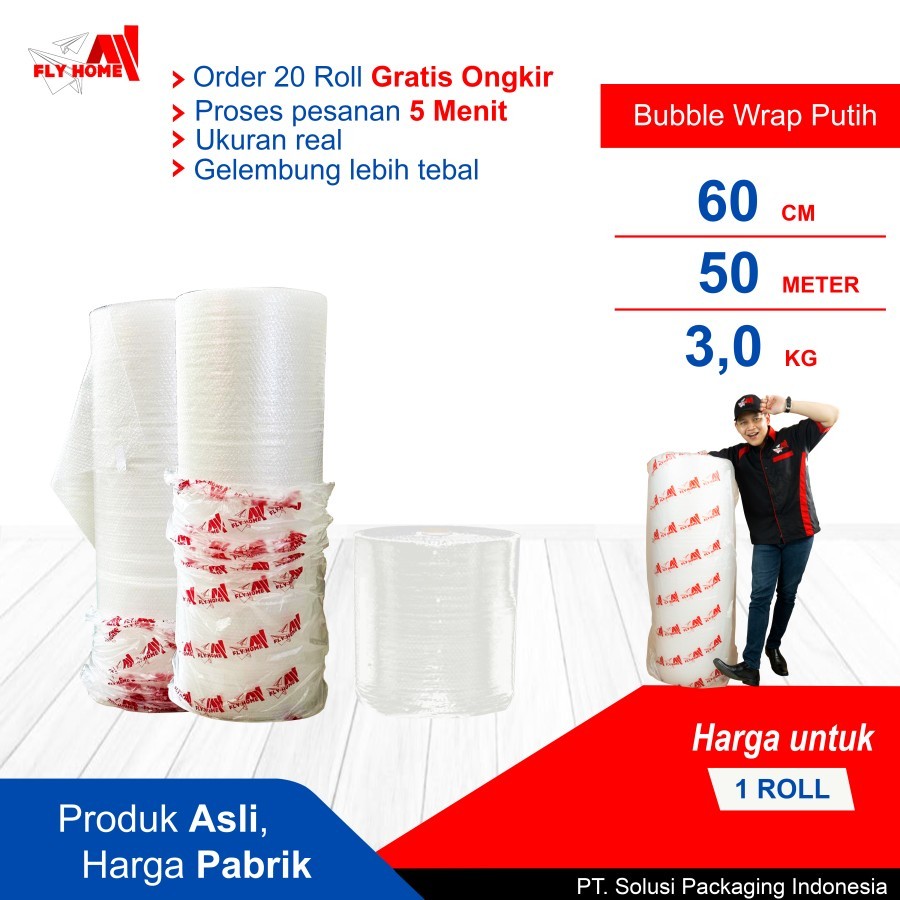 Jual FLYHOME Bubble wrap 3kg potongan 60cm putih 1 roll besar ...