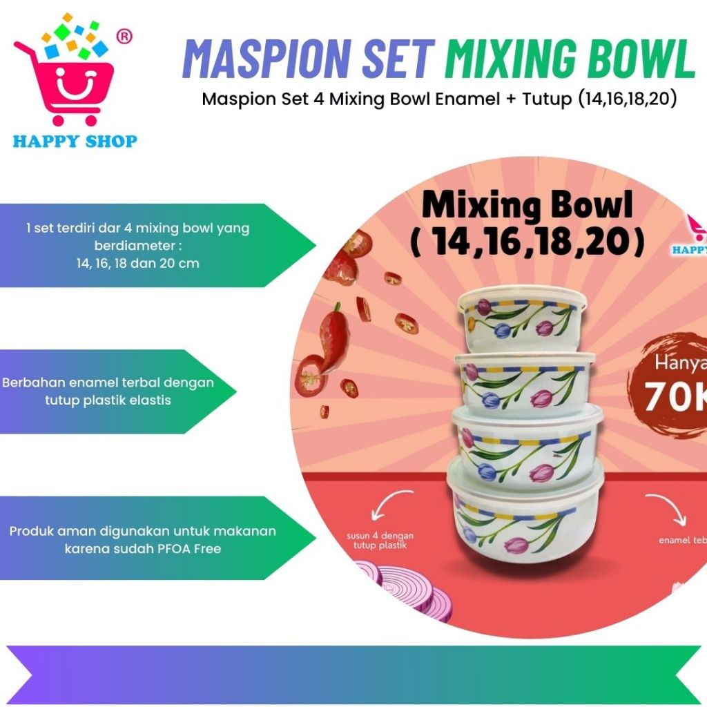 Jual Maspion Set 4 Mixing Bowl Enamel / Rantang Susun 4 | Shopee Indonesia