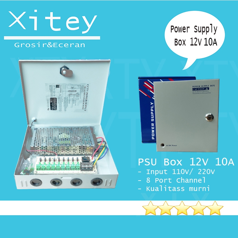 Jual Power Supply Box 12 V 10a 9CH cctv led trafo power adaptor 12 volt ...