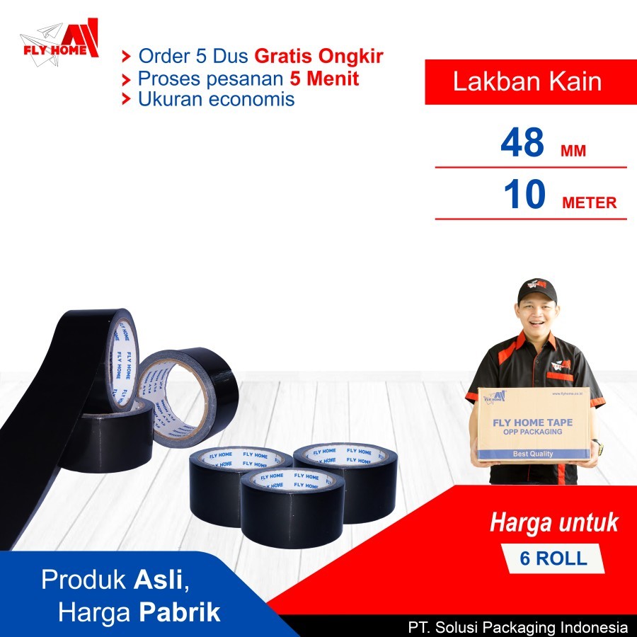Jual FLYHOME Lakban jilid/kain hitam 10meter 6 roll 48mm x 10m cloth ...