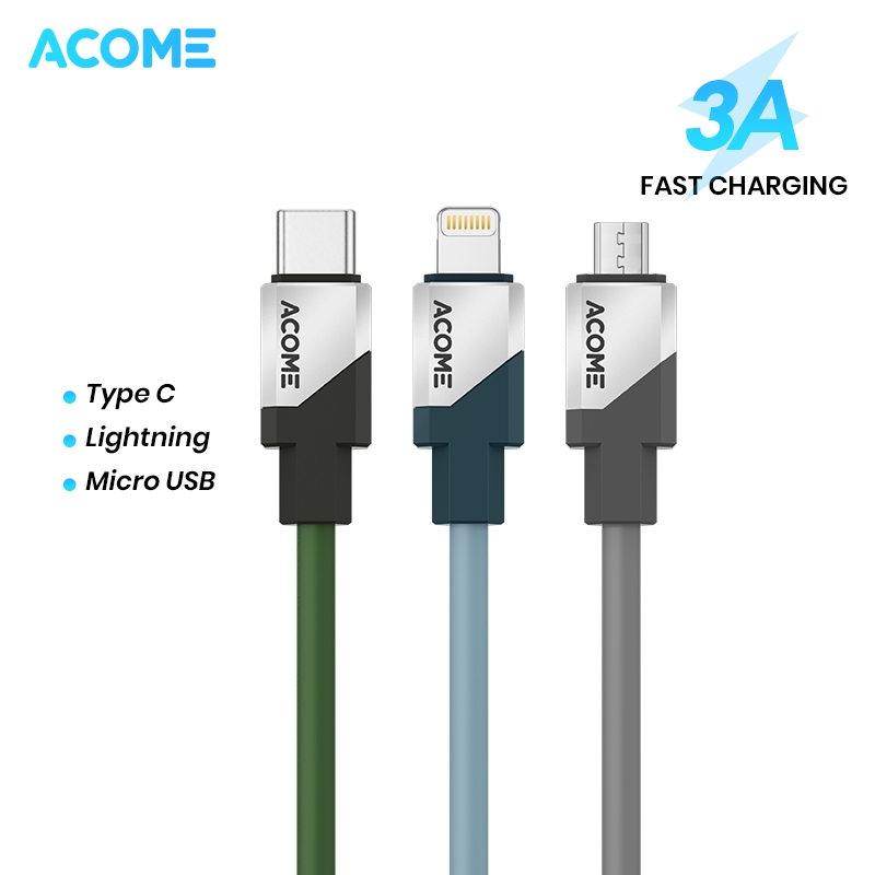Jual ACOME Kabel Data Silikon Type-C Lightning Micro AiC Data Cable ...