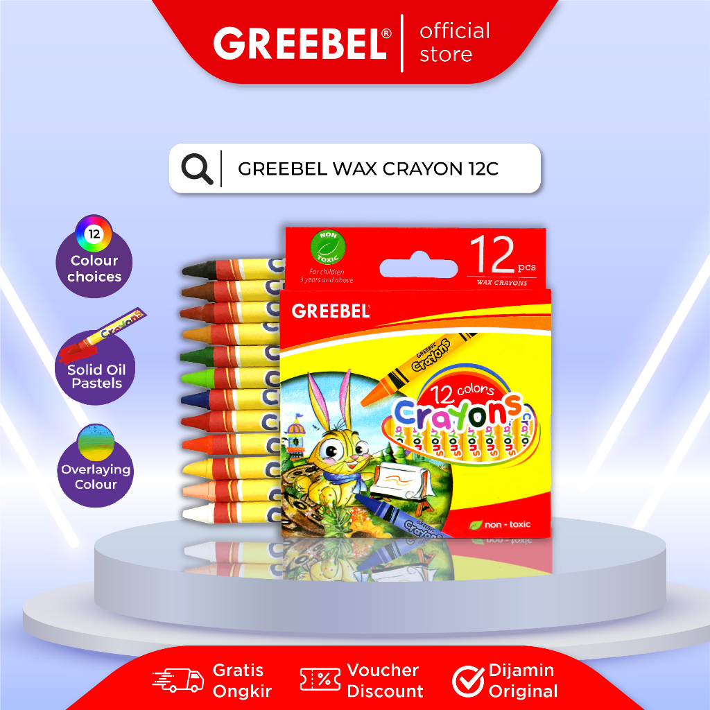 Jual GREEBEL Crayon Krayon WAX CRAYON isi 12 Warna/ 24 Warna cerah ...