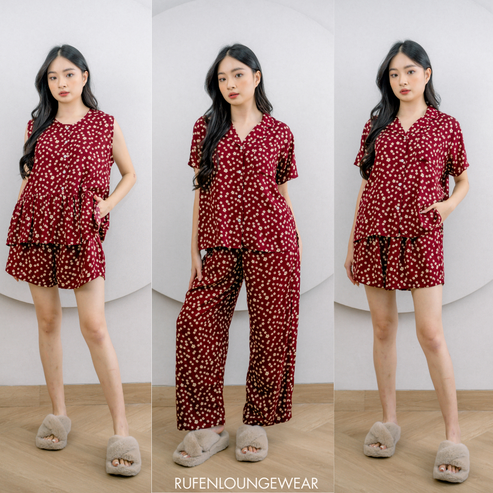 Jual RUFEN / One Set Rayon Wanita Warna Maroon Setelan Baju Tidur Celana Pendek Wanita | Shopee ...